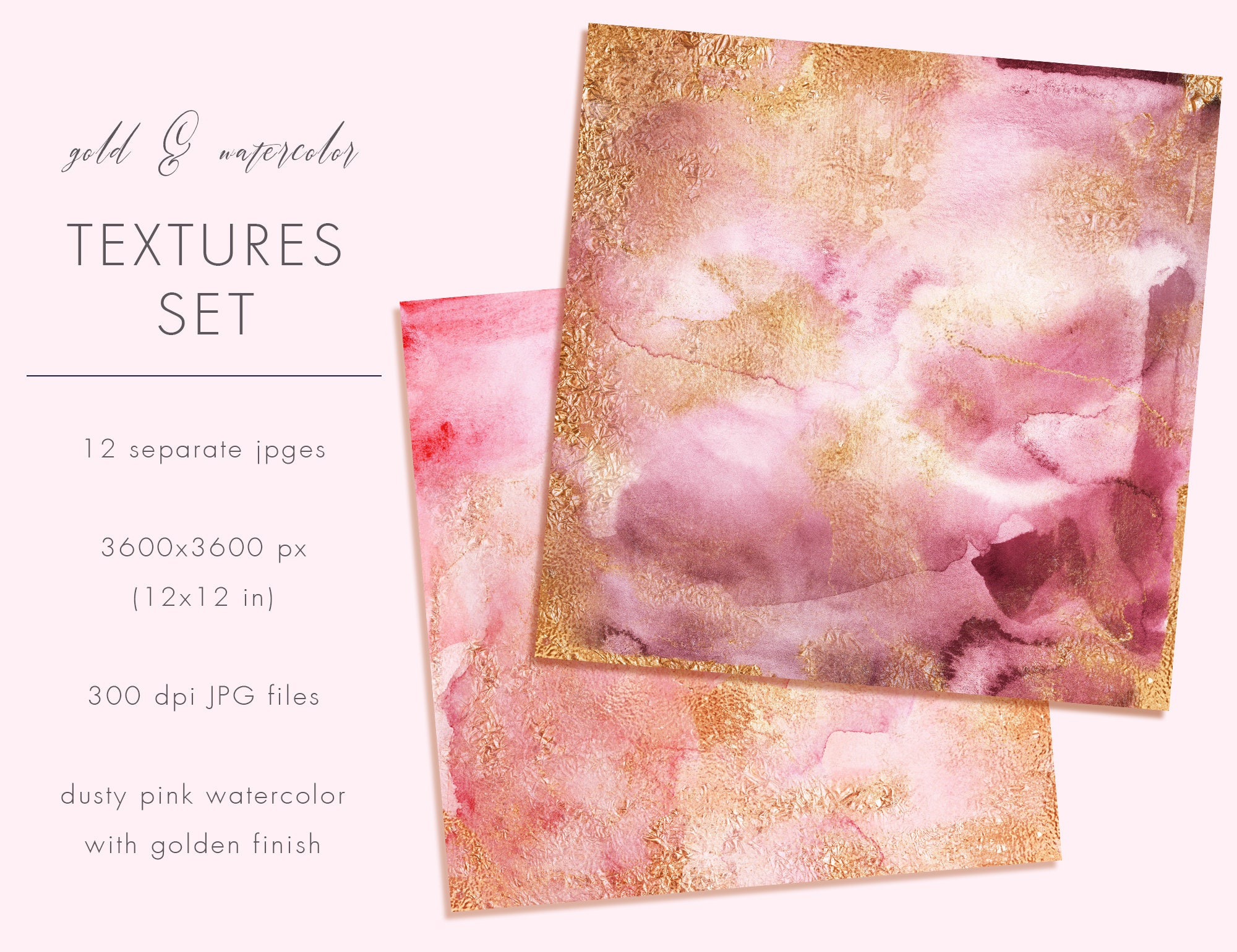 Pink watercolor digital papers with gold foil Watercolor | Etsy