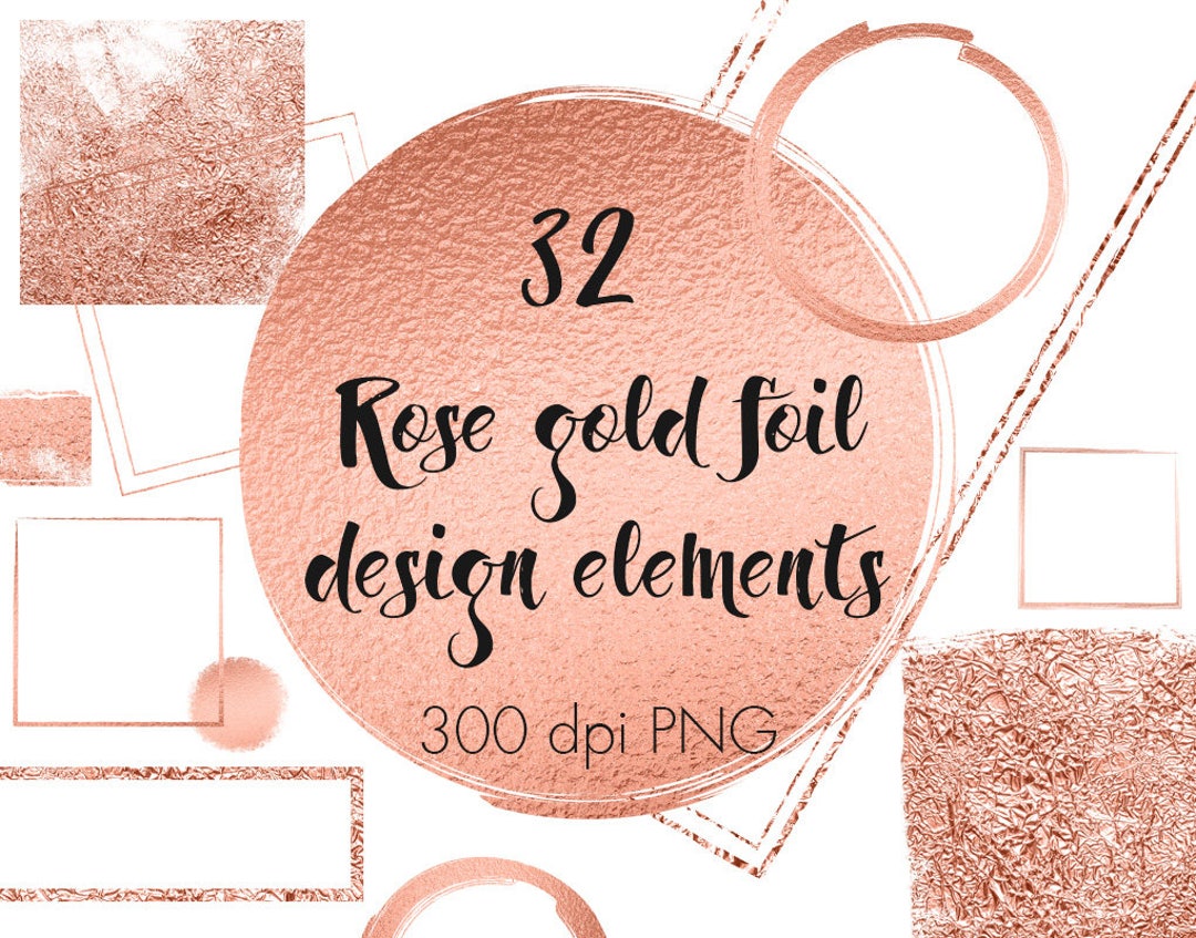 Rose Gold Elements Clip Art, 32 Brush Strokes, Design Elements, Rose ...