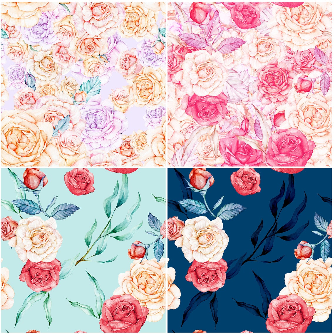 Seamless Floral Digital Paper Pack Watercolor Paper Cliprt - Etsy