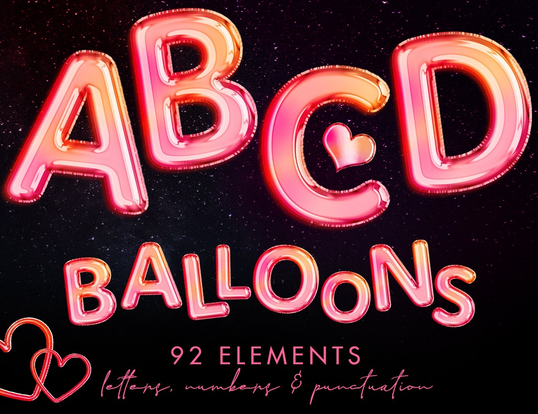 Red Foil Balloon Alphabet Clipart: PNG Letters, Numbers, Symbols ...
