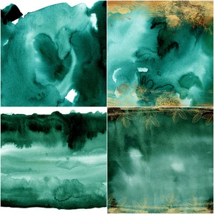 Emerald Green Digital Paper Clipart, Watercolor Digital Papers, Gold ...