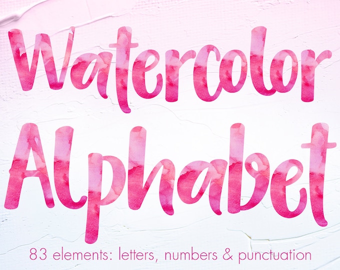 WATERCOLOR CLIPART, Pink Alphabet Clipart, Watercolour Set, Commercial ...