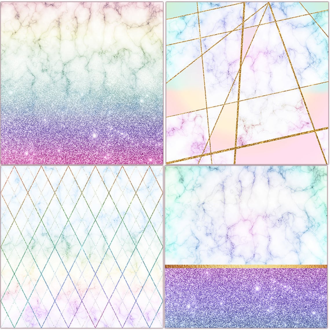 Rainbow Marble Glitter Digital Papers Rainbow Digital | Etsy