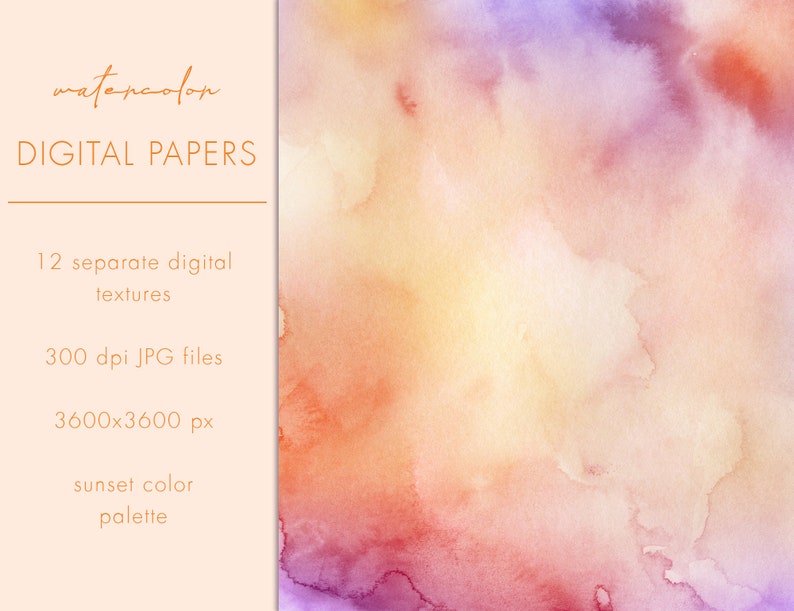 Sunset Watercolor Digital Paper Watercolor Paint Watercolor | Etsy