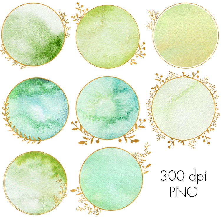 Green Gold Watercolor Circles Floral Frames Gold Ornaments - Etsy