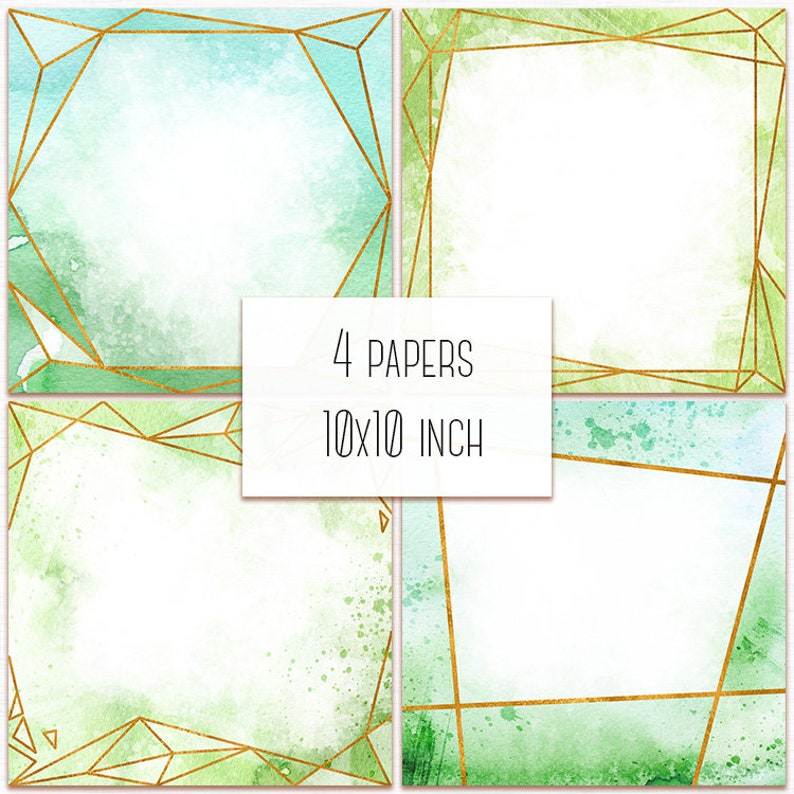 Geometric Watercolor Digital Paper Clipart Gold Invitation - Etsy