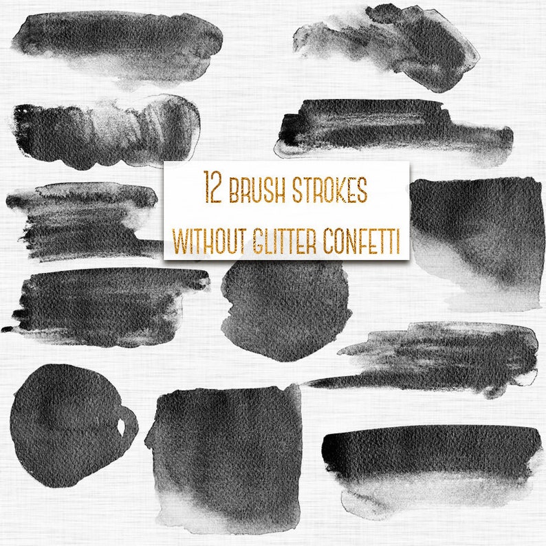 Black Watercolor Brush Strokes Clipart, Gold Glitter Brush Strokes Clip ...