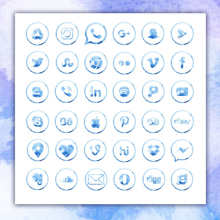 Blue Watercolor Social Media Icons Watercolor Icons Social | Etsy