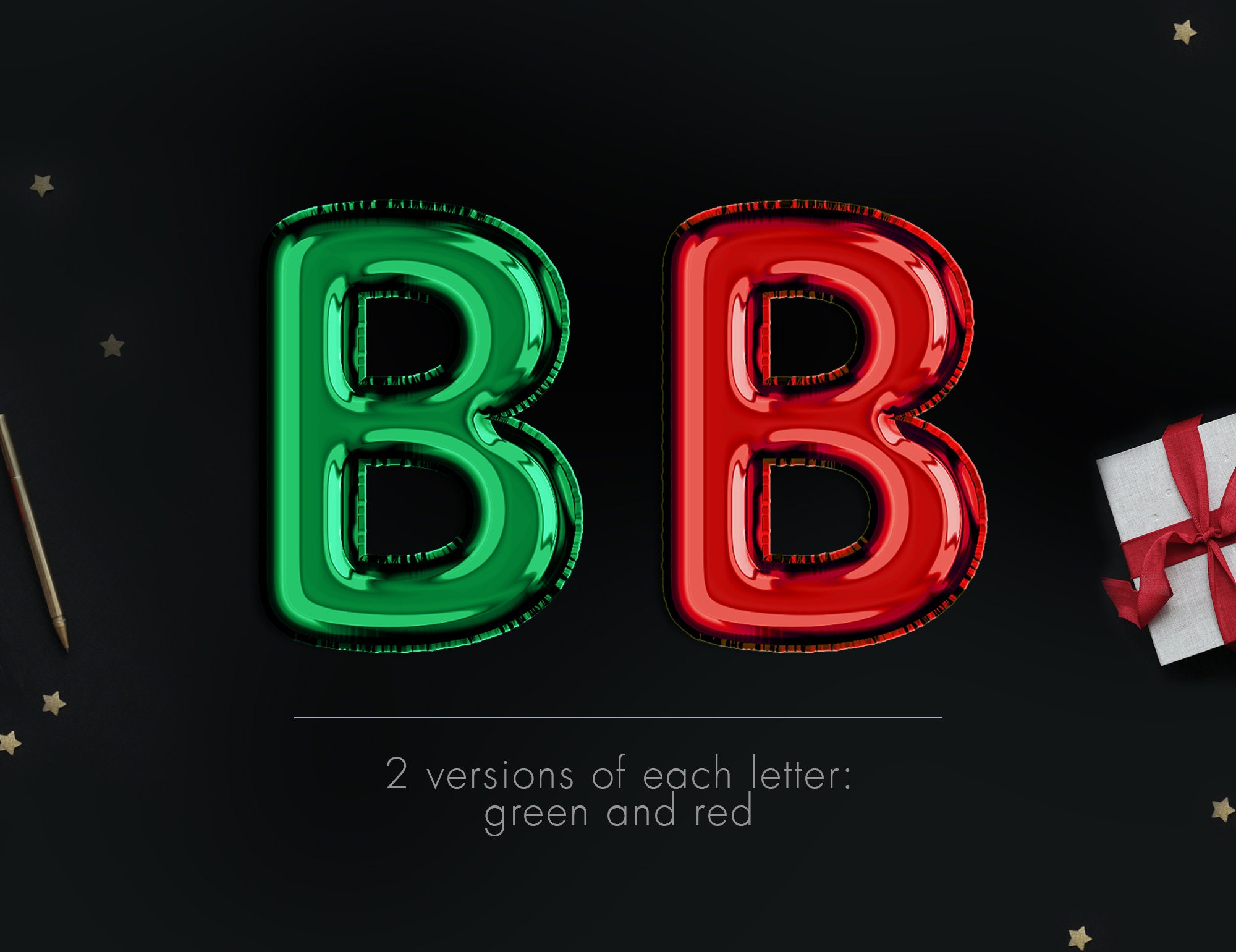 Christmas Balloon Alphabet Clip Art Green Balloons Red Foil | Etsy