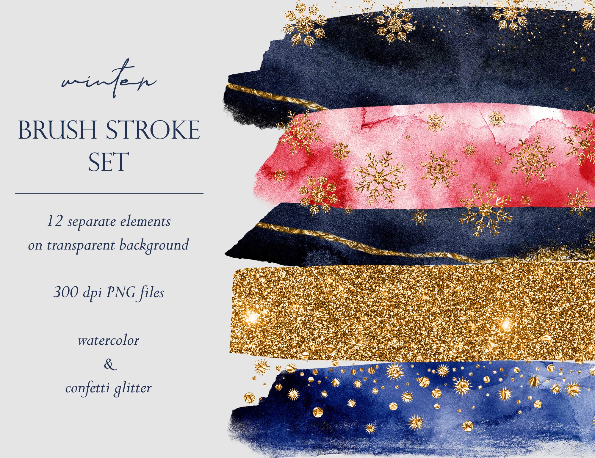 Winter Brush Strokes Clipart Christmas Brush Strokes Clipart - Etsy