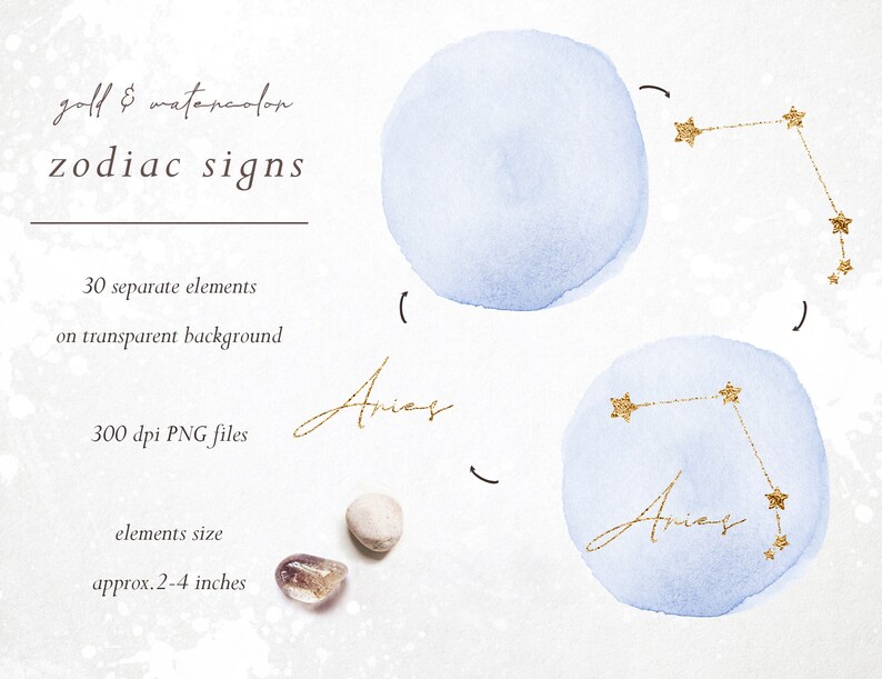 Gold Zodiac Constellations Clipart: Watercolor Celestial Signs (PNG) - Etsy