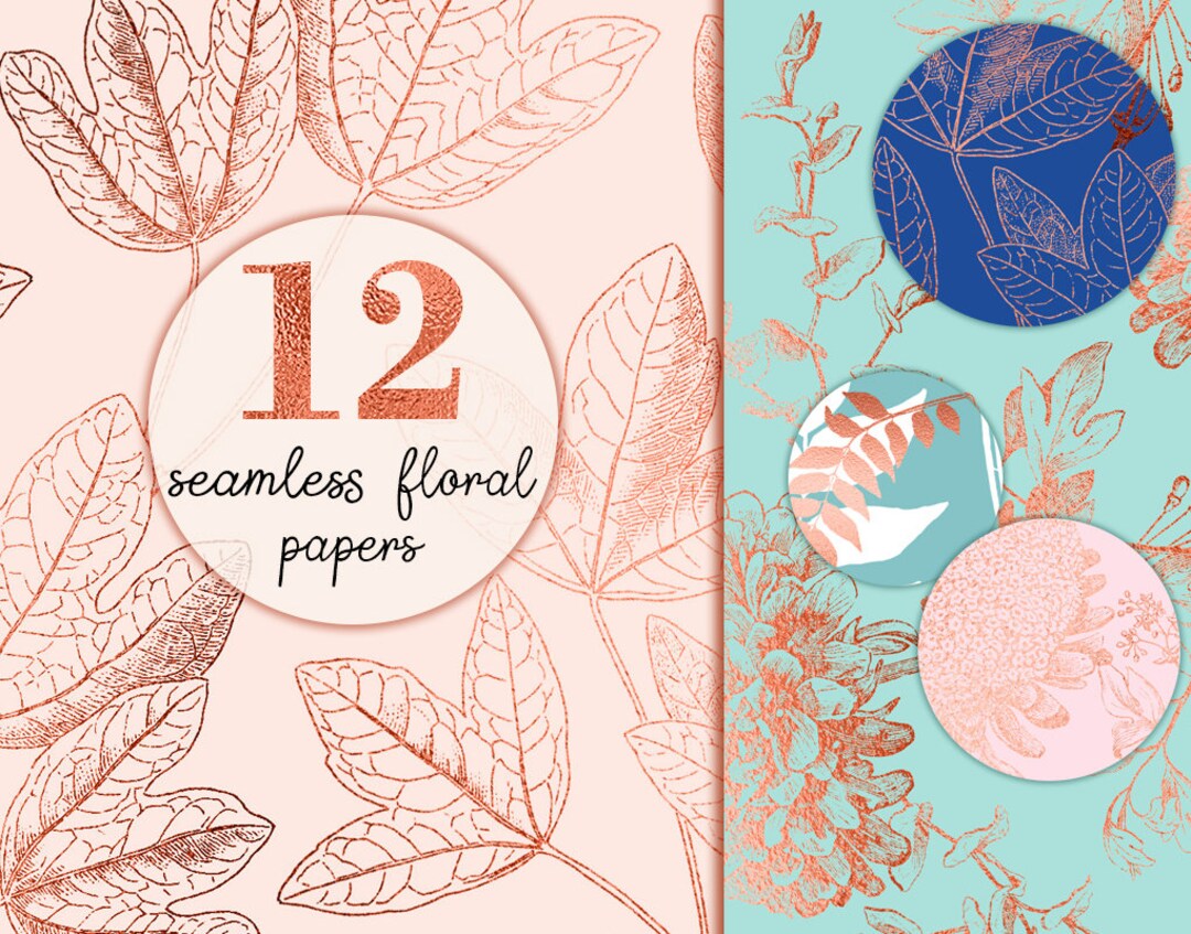 Seamless Floral Digital Paper, Rose Gold Seamles Paper Clipart, Rose ...