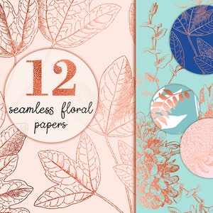 Seamless Floral Digital Paper, Rose Gold Seamles Paper Clipart, Rose ...