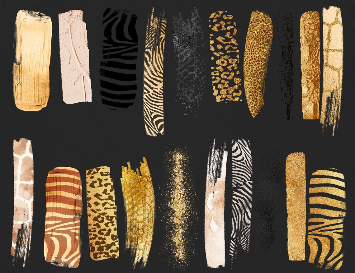 Safari Brush Strokes Clipart Gold Brush Strokes Gold Zebra - Etsy