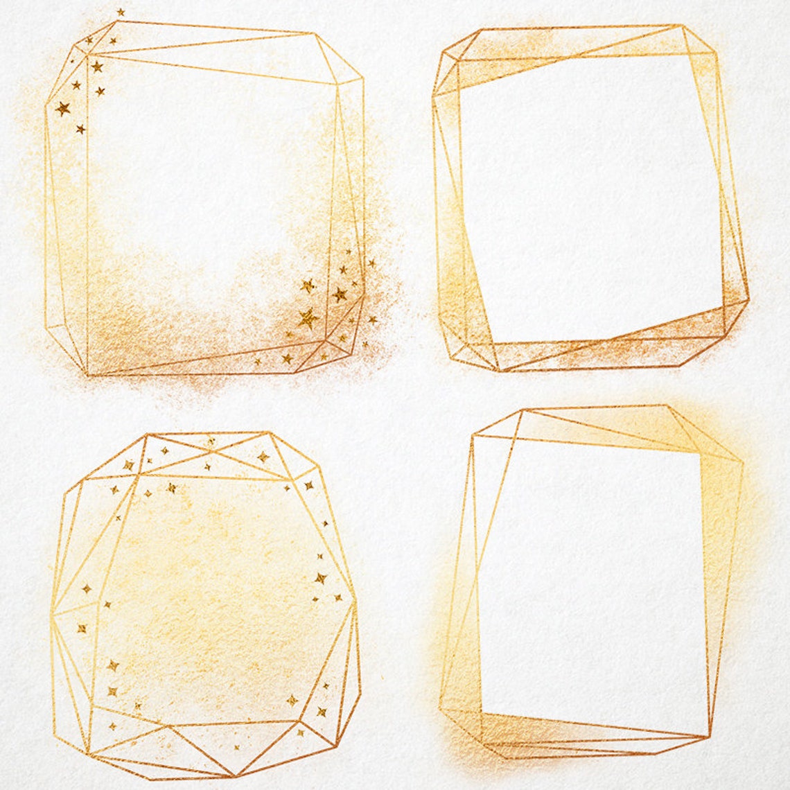 Gold Dusted Crystal Frames Clipart, Gold Polygonal Frames Clip Art ...