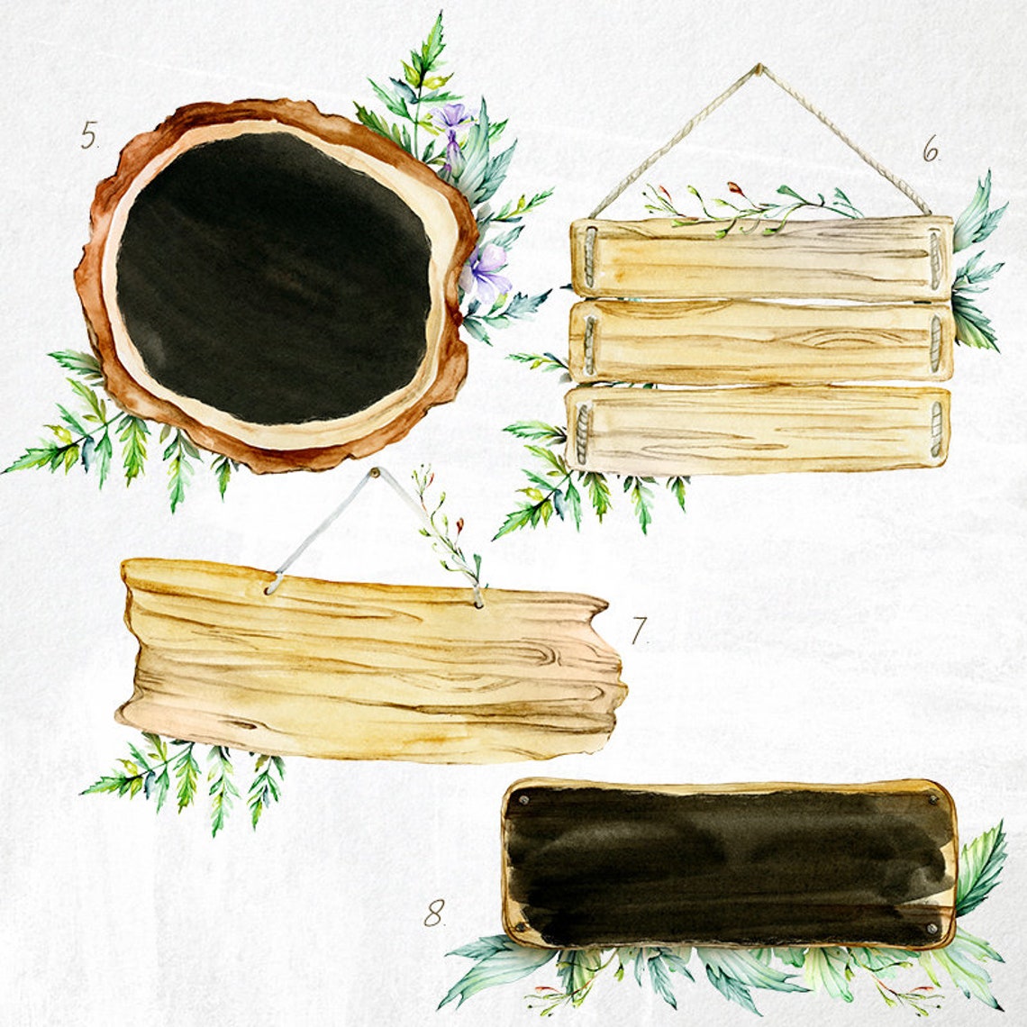 Wood Slices Clipart Floral Frames Watercolor Wooden Slices | Etsy