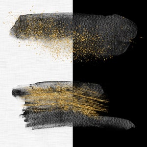 Black Watercolor Brush Strokes Clipart, Gold Glitter Brush Strokes Clip ...
