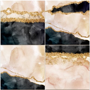 Gold and Watercolor Digital Papers, Watercolor Paper Pack, Gold and ...
