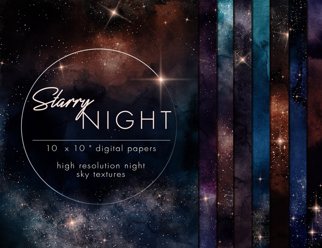 Starry Night Watercolor Digital Paper, Watercolor Paper Clipart, Denim ...