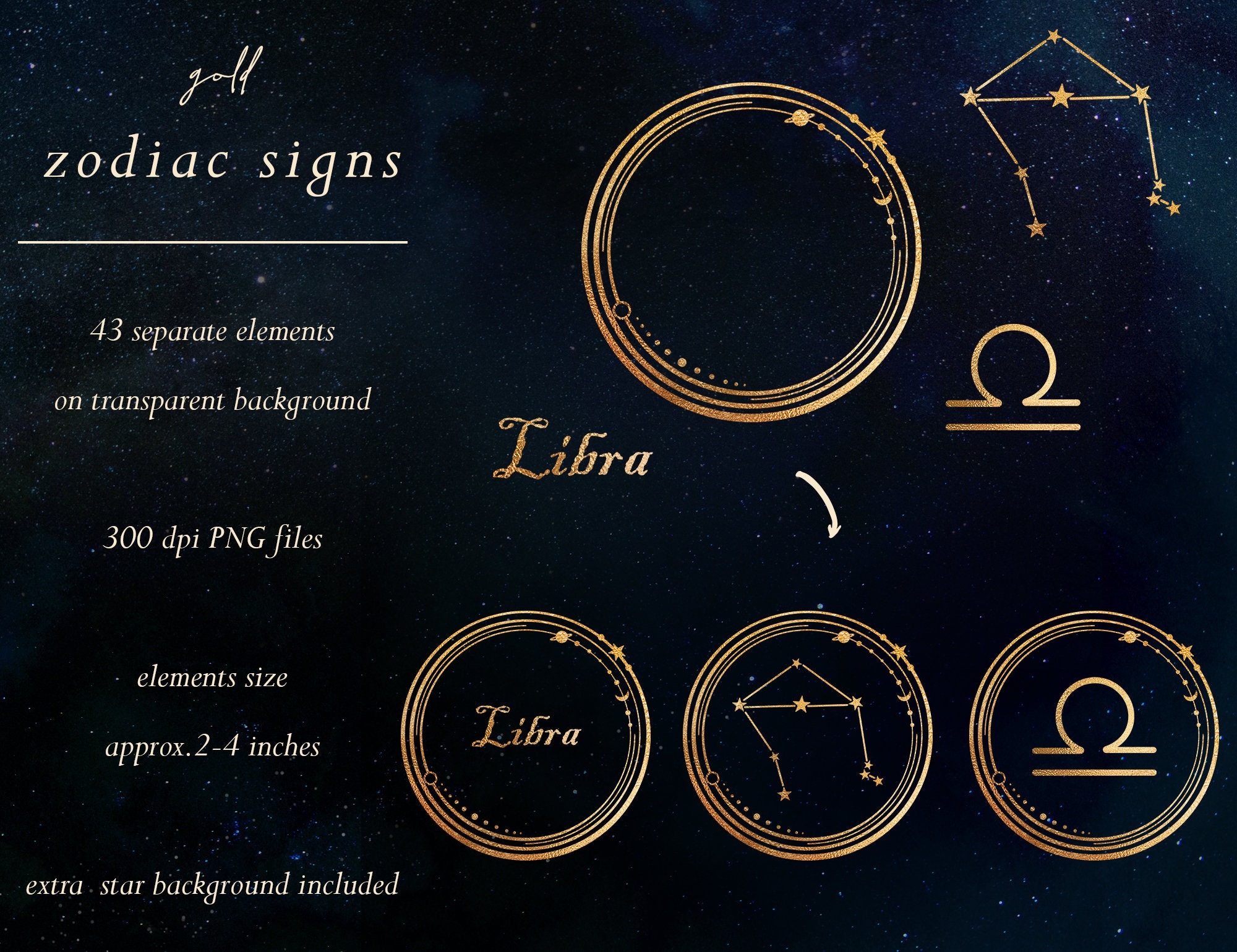 Gold Zodiac Constellations Clipart Zodiac Clipart Gold | Etsy