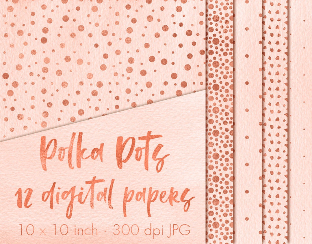 Polka Dots Digital Paper, Rose Gold Dots Paper Pack, Polka Dots ...
