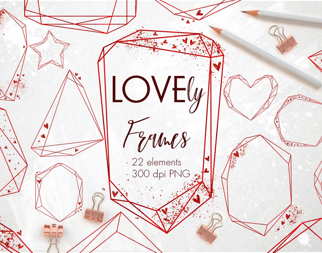 Red Metallic Crystal Frames Clipart, Lovely Frames, Geometric Frames ...
