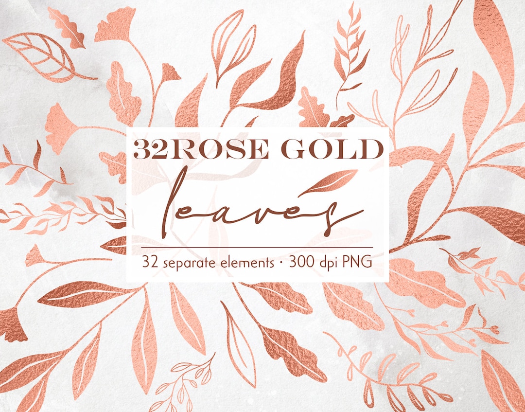 Rose Gold Leaves Clipart, Rose Gold Design Elements, Rose Gold Floral ...