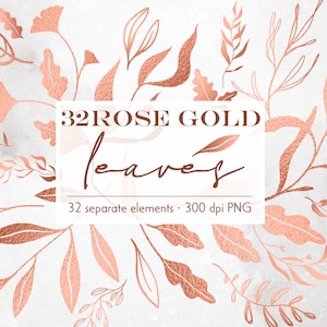 Rose Gold Leaves Clipart, Rose Gold Design Elements, Rose Gold Floral, Rose Gold Flowers, Rose ...