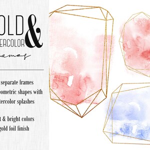 Gold and Watercolor Frames, Gold Geometric Frames Clipart, Crystal ...