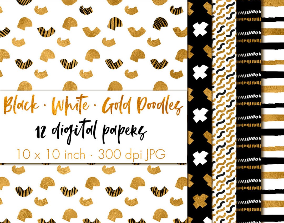 Doodles Digital Paper, Digital Paper With Dodles, Gold Doodles Clipart ...