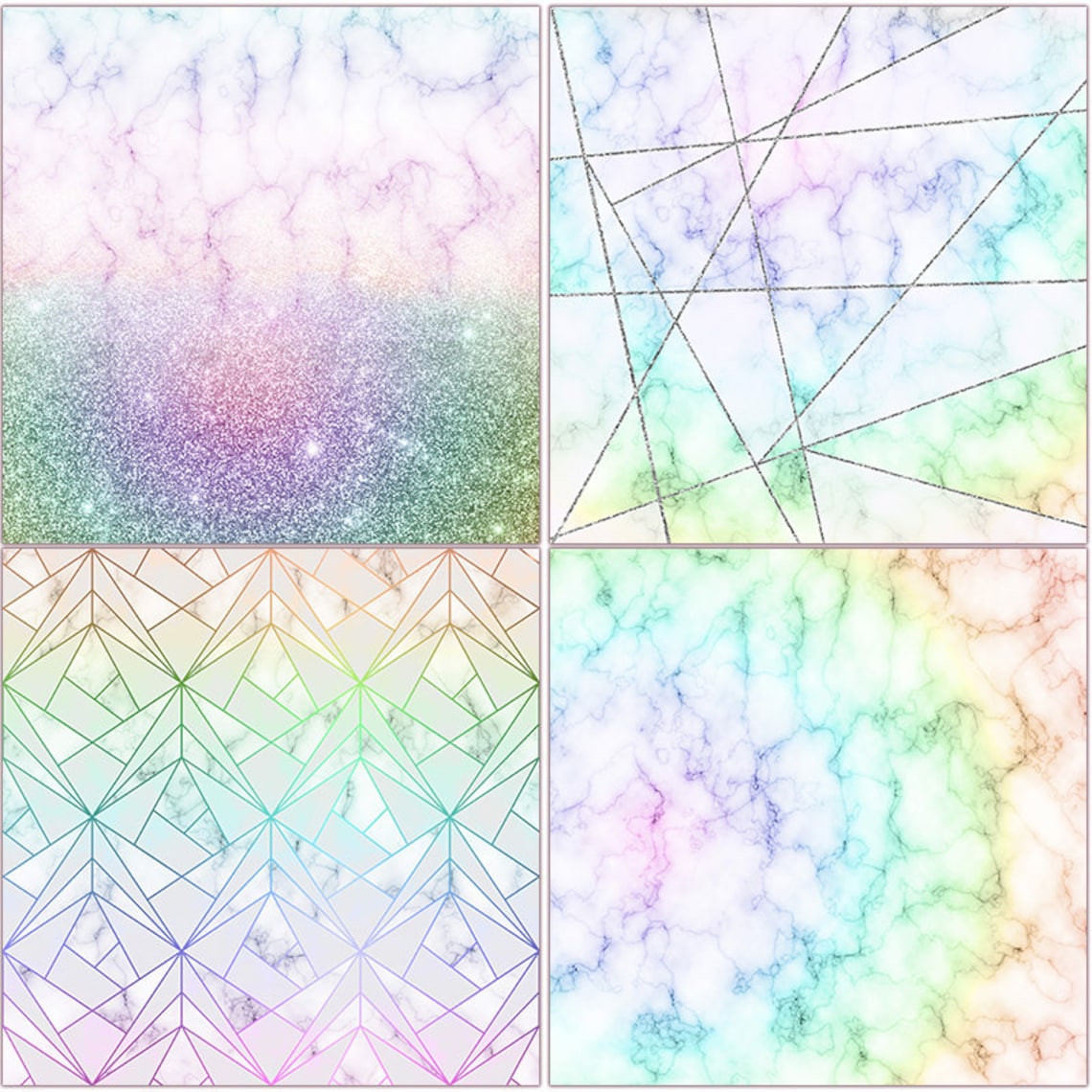Rainbow Marble Glitter Digital Papers Rainbow Digital | Etsy