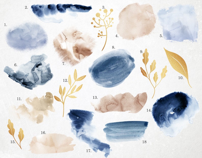 Paint Splashes With Gold Floral Elements, Watercolor Splatters, Gold ...