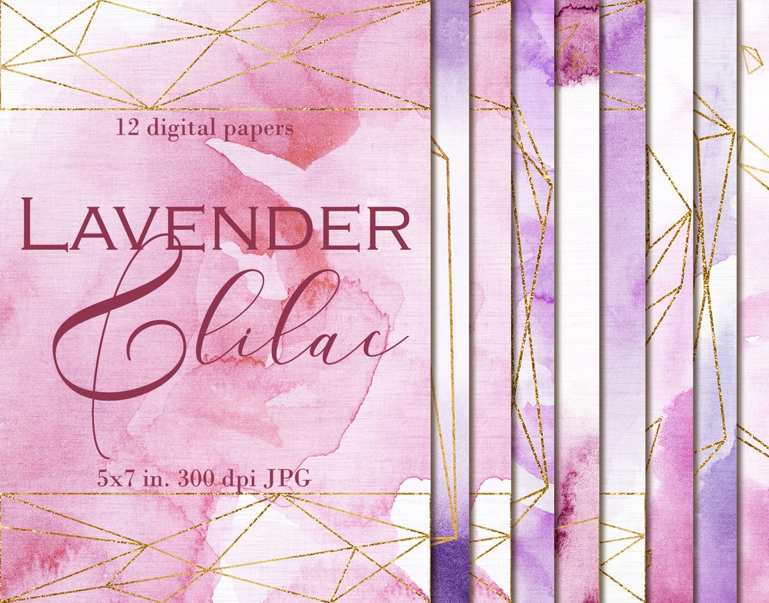 Lavender and Lilac Watercolor Digital Papers, 5x7 Invitation Cover ...