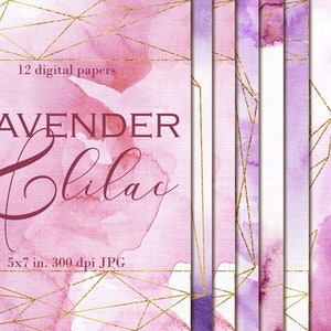 Lavender and Lilac Watercolor Digital Papers, 5x7 Invitation Cover ...