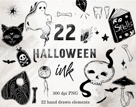 Halloween Ink Clipart Halloween Design Elements Black Hand - Etsy