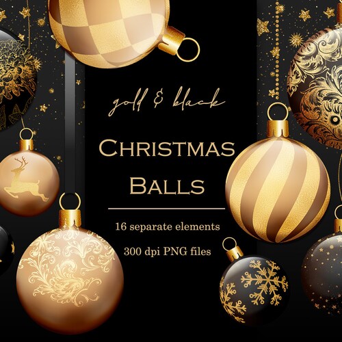 Gold Christmas Baubles Clipart Black and Gold Christmas - Etsy