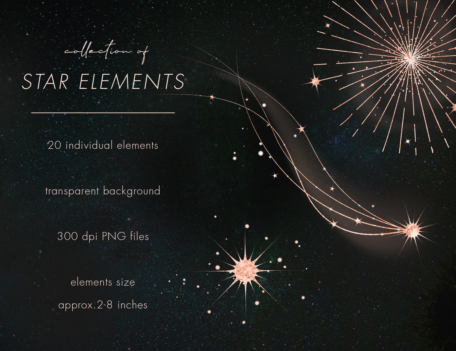 Cosmic Design Elements Rose Gold Stars Clipart Astrological - Etsy