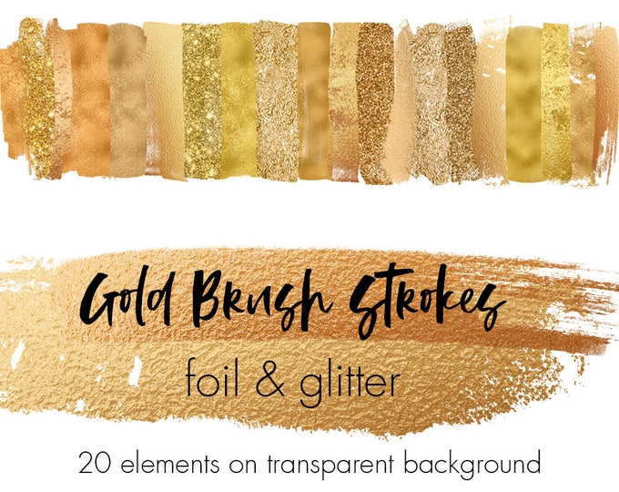 Gold Glitter Brush Strokes Clipart, Gold Glitter Clipart, Gold Confetti ...