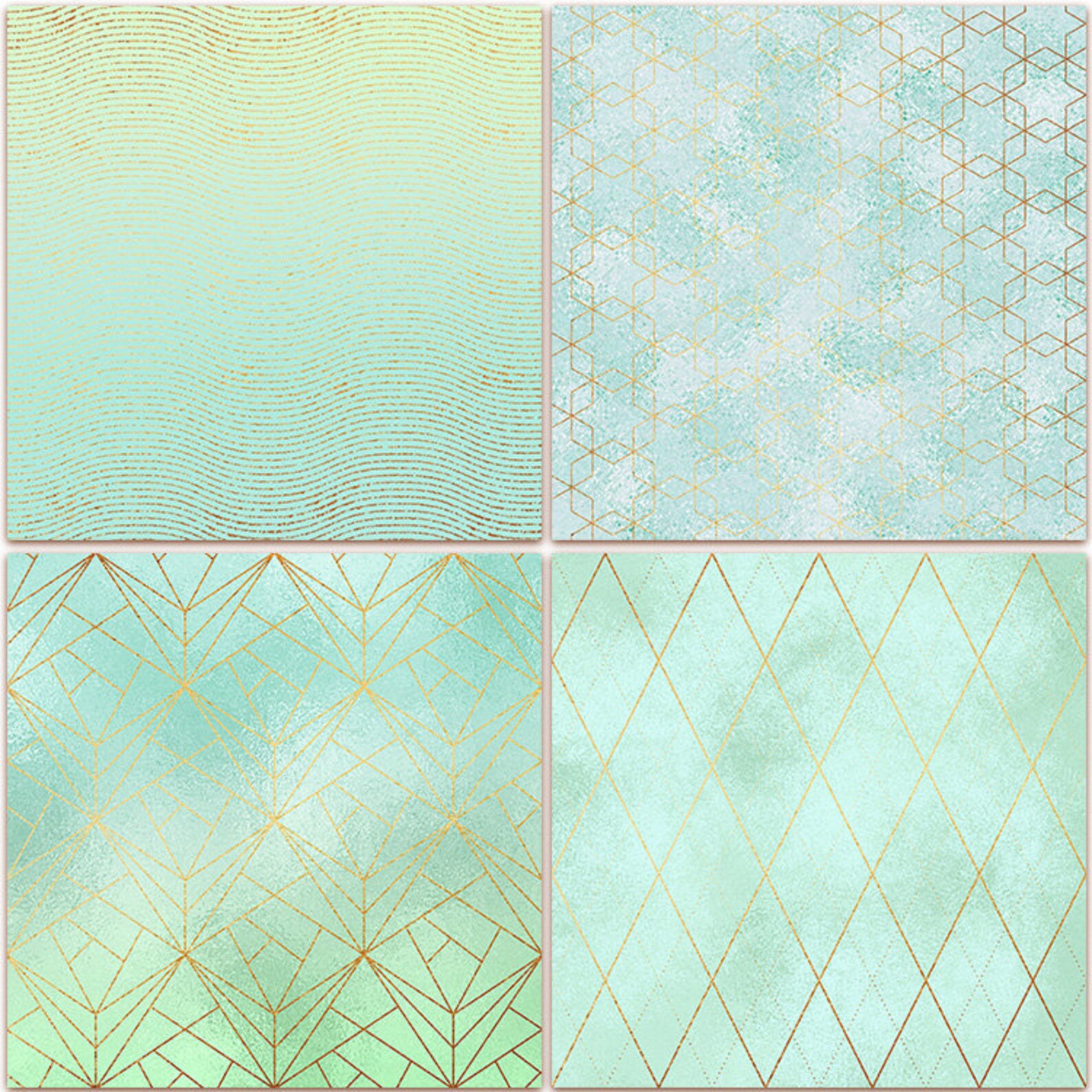 Mint Gold Digital Paper Clipart Mint Green Mint Wallpaper - Etsy