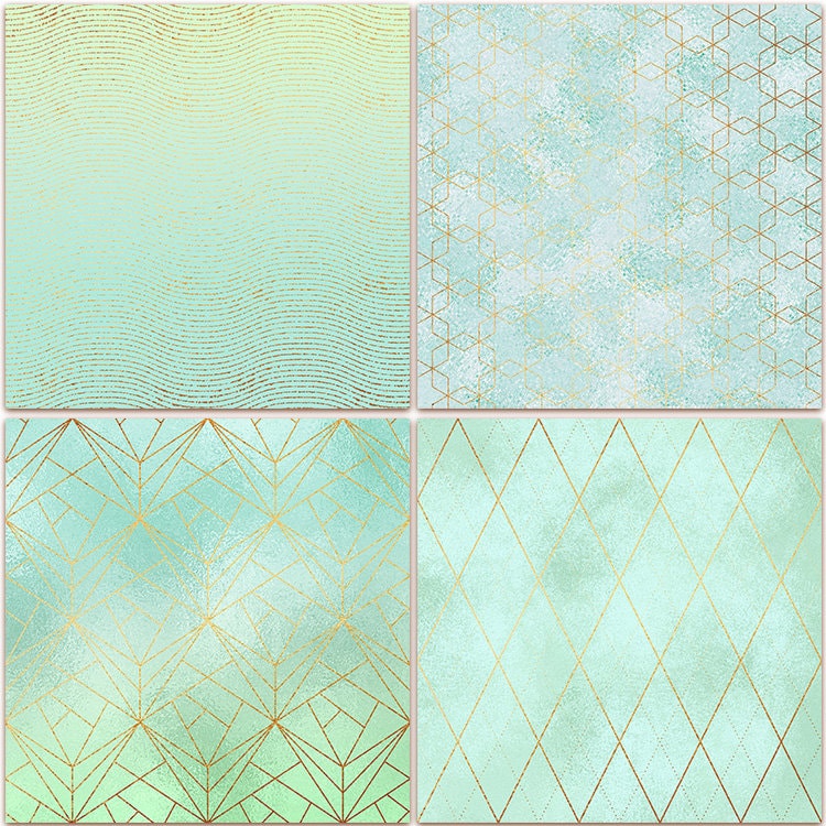 Mint Gold Digital Paper Clipart Mint Green Mint Wallpaper - Etsy