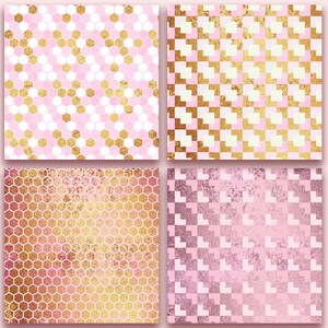 Pink & Gold Chevron Digital Paper, Gold Foil Paper Pack, Pink Abstract ...