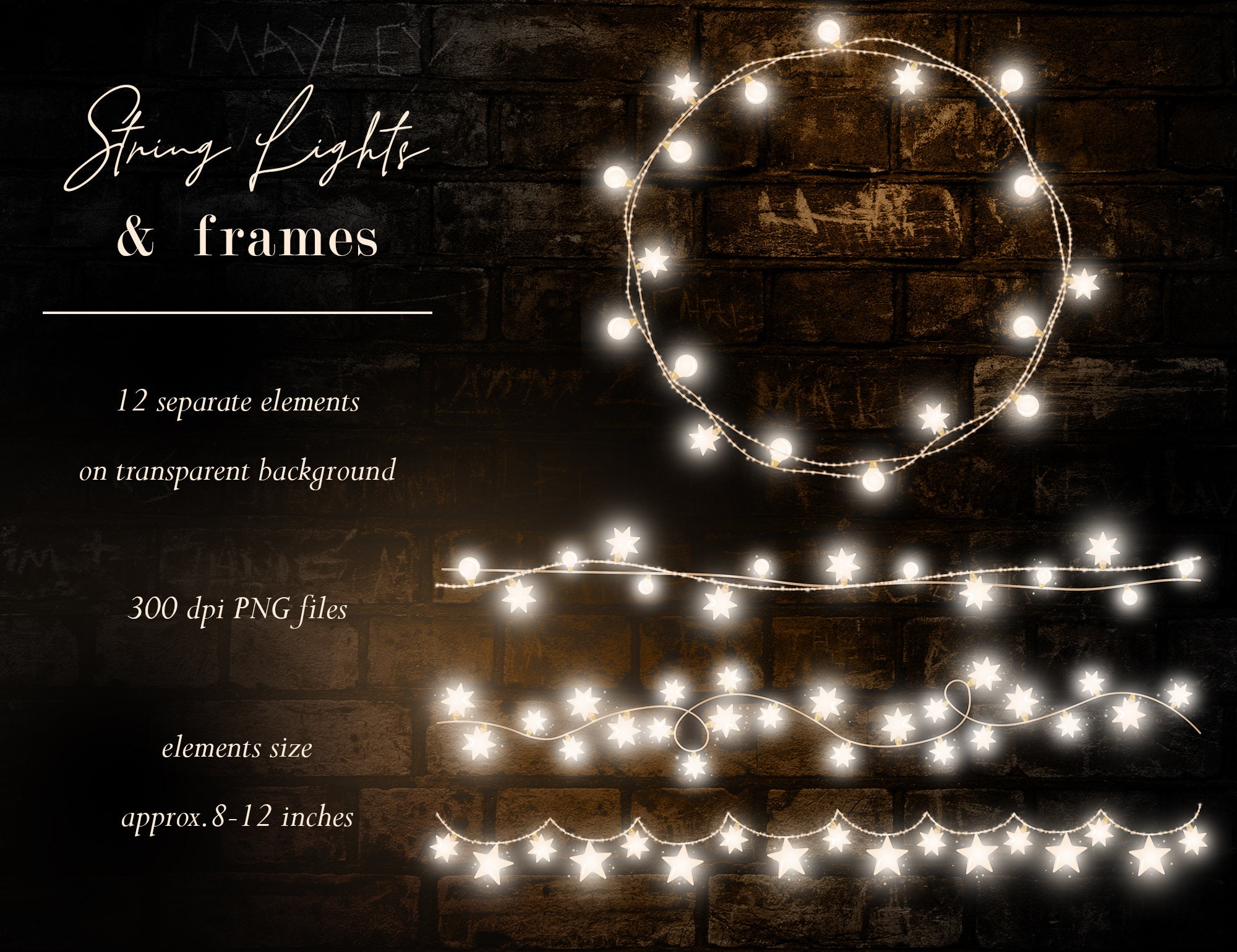 Star String Lights and Frames Clipart Winter String Lights - Etsy