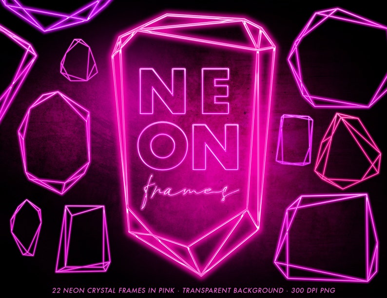 Pink Neon Frames Neon Frame Overlays Neon Crystal Frames | Etsy