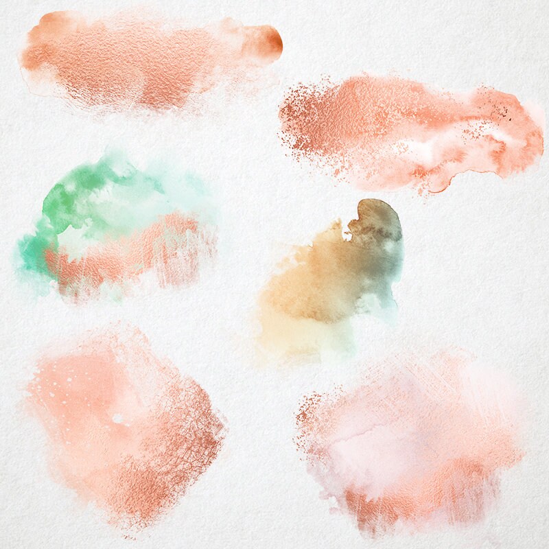 Watercolor Paint Splatters With Rose Gold Dust, Rose Gold Dusted Brush ...