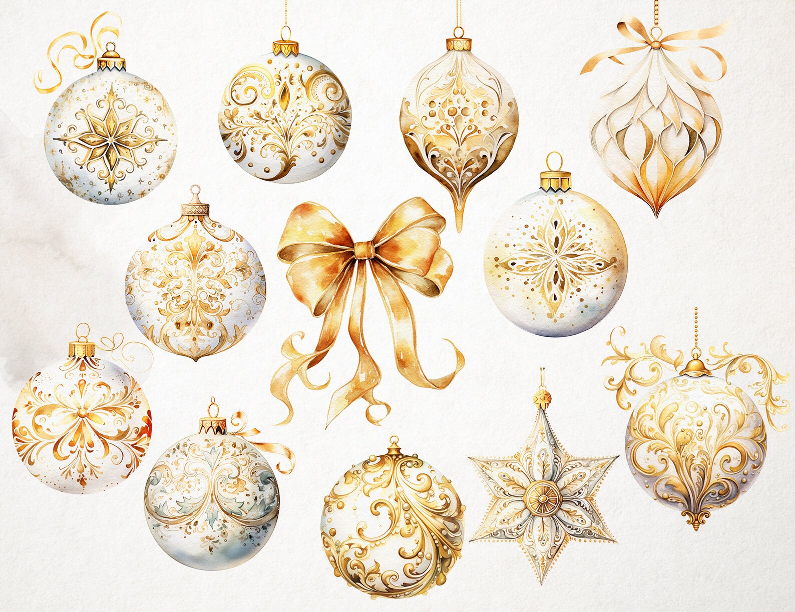 Christmas Baubles Clip Art, White & Gold Baubles Clipart, Christmas ...