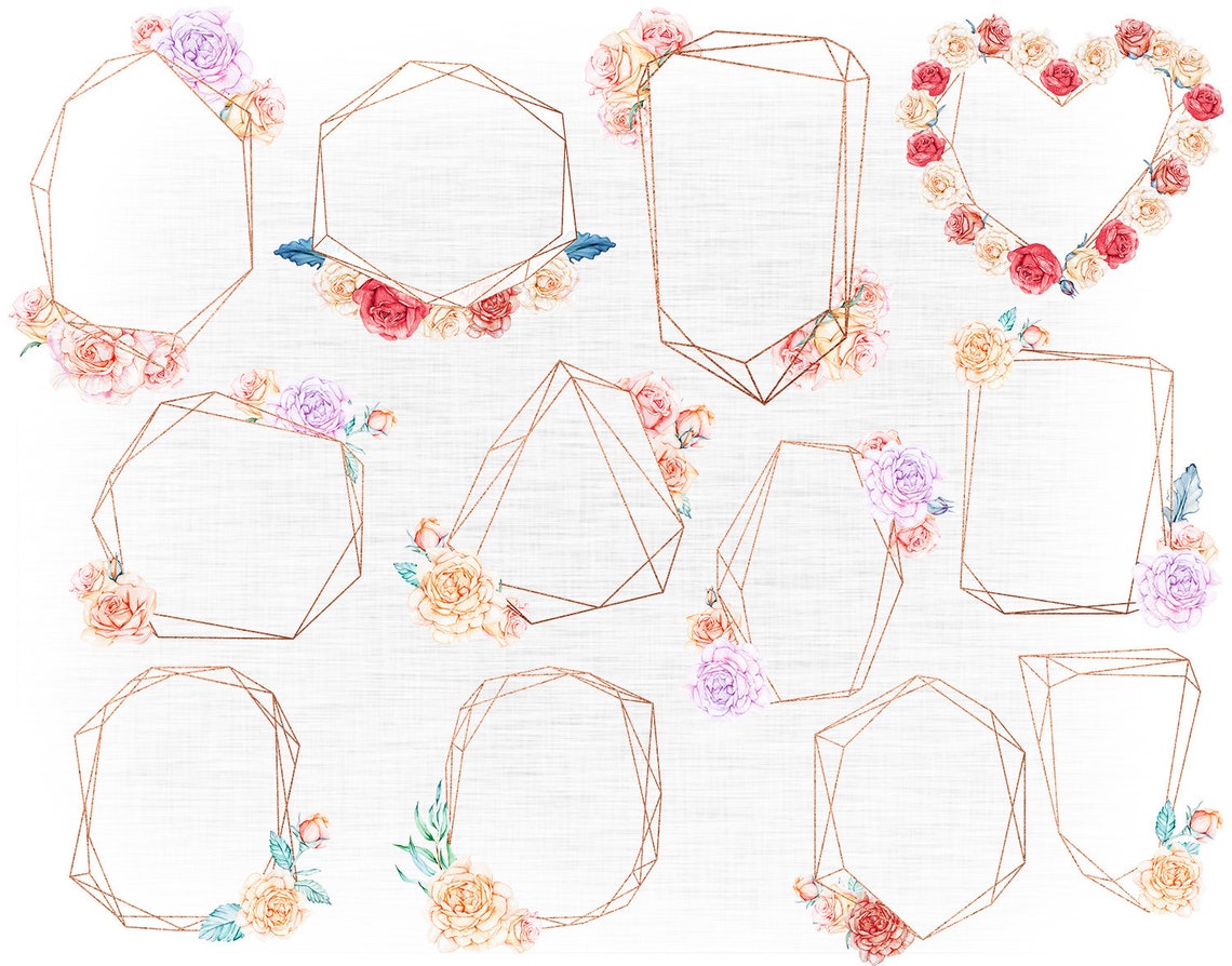 Rose Gold Frames With Roses Rose Gold Geometric Frames - Etsy