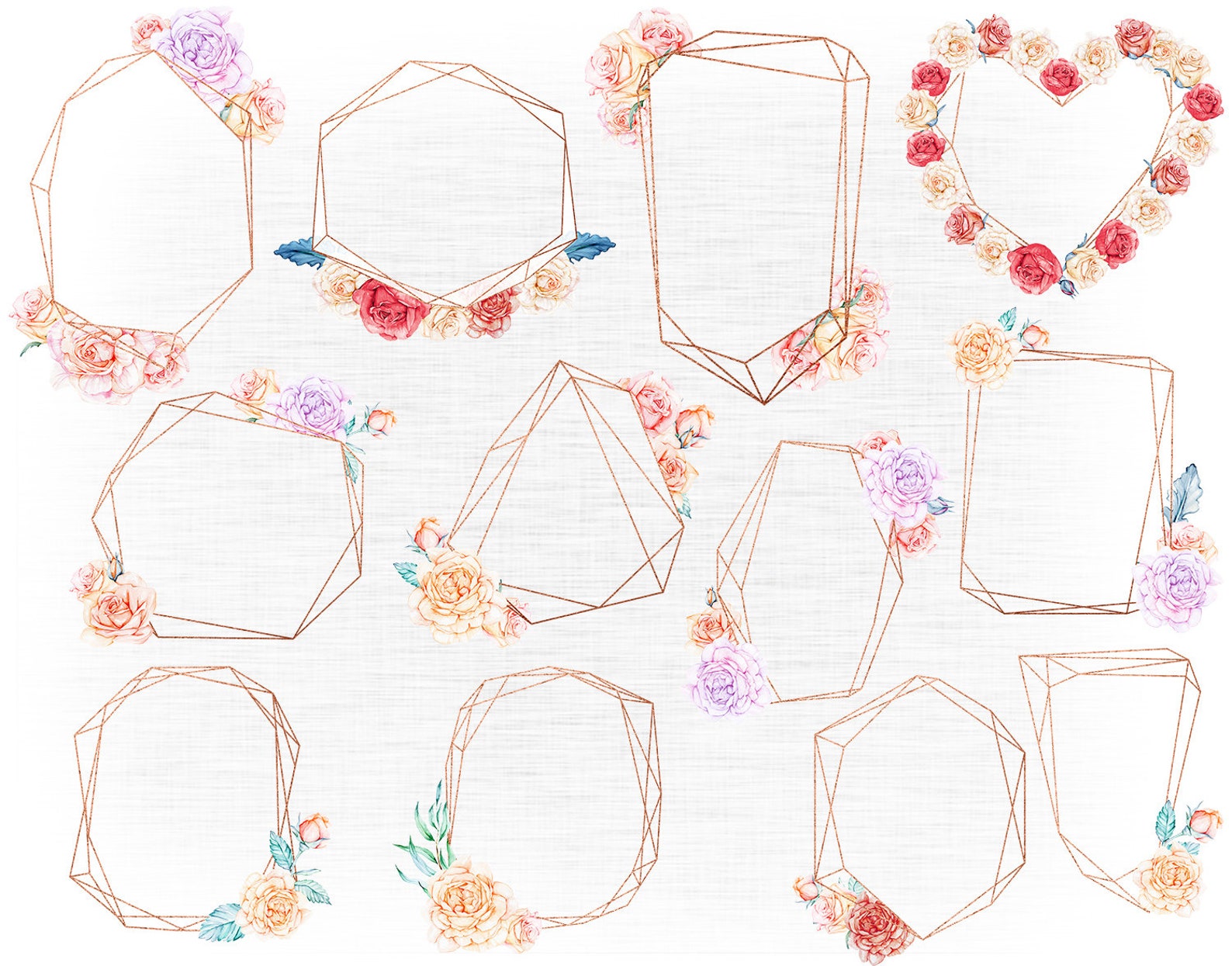 Rose Gold Frames With Roses Rose Gold Geometric Frames - Etsy