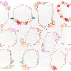 Rose Gold Frames With Roses, Rose Gold Geometric Frames Clipart, Rose ...