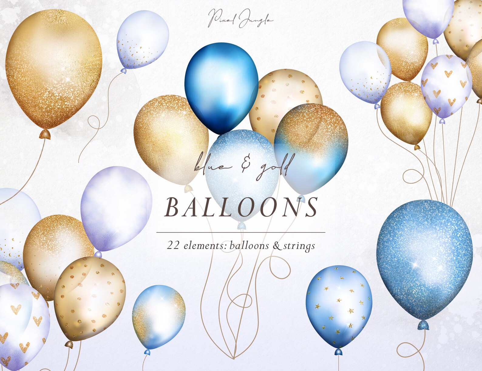Blue and gold balloon clipart Gold balloons Blue balloons - Etsy