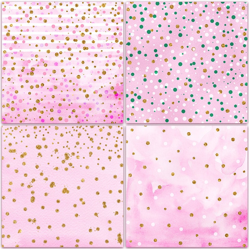 Pink Digital Papers With Gold Confetti Confetti Digital Paper - Etsy